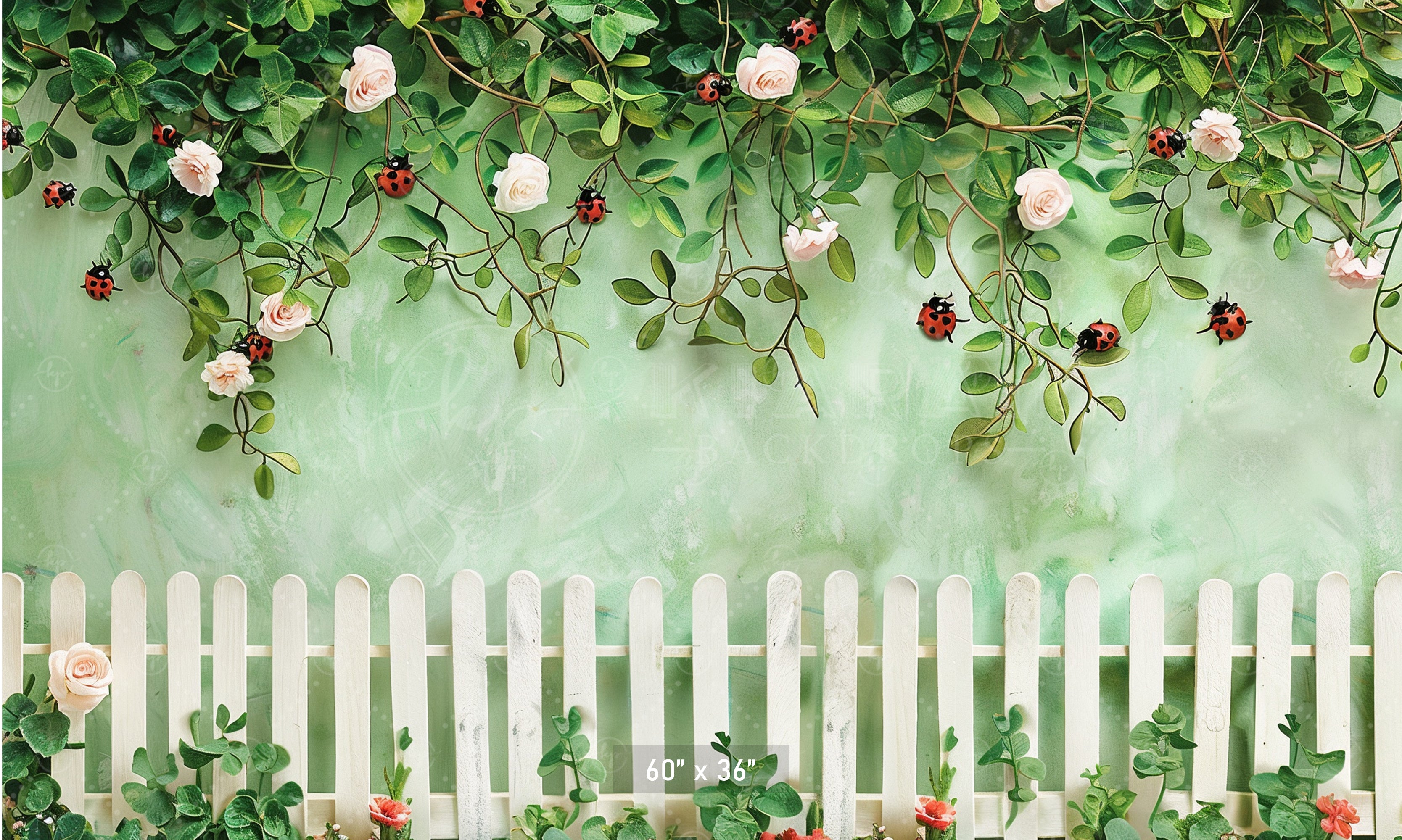 Ladybug Garden Fence Backdrop – Kiarah Backdrops