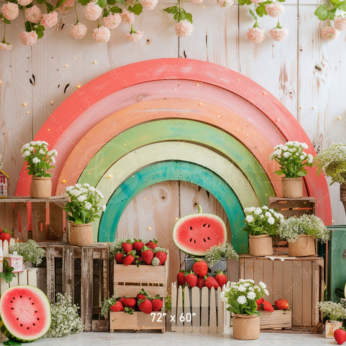 Rustic Pastel Rainbow & Watermelon Backdrop – Kiarah Backdrops