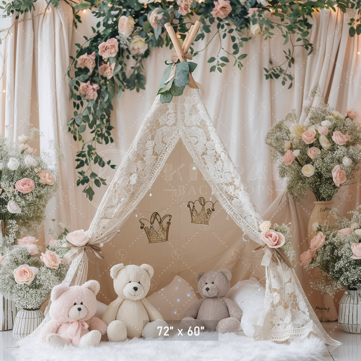 Floral Boho Teepee Backdrop – Kiarah Backdrops