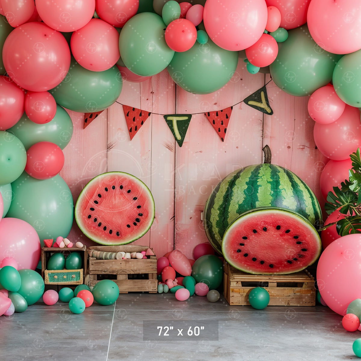 Watermelon and Balloons Celebration Backdrop – Kiarah Backdrops
