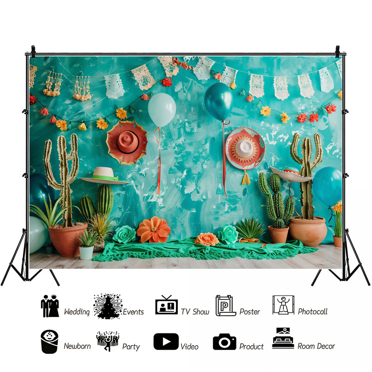 Fiesta Cactus Party Backdrop – Kiarah Backdrops