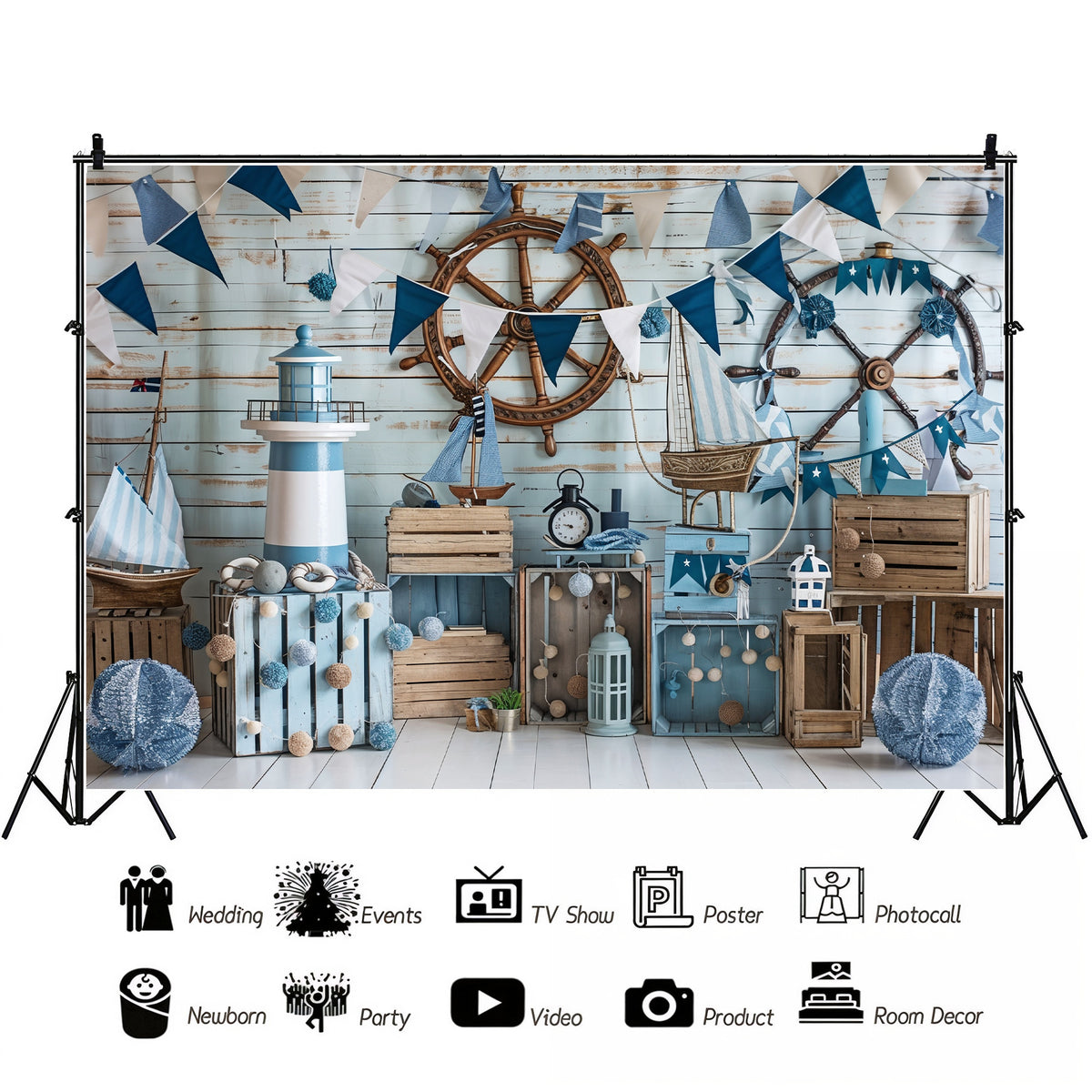 Coastal Lighthouse and Sailboat Backdrop – Kiarah Backdrops