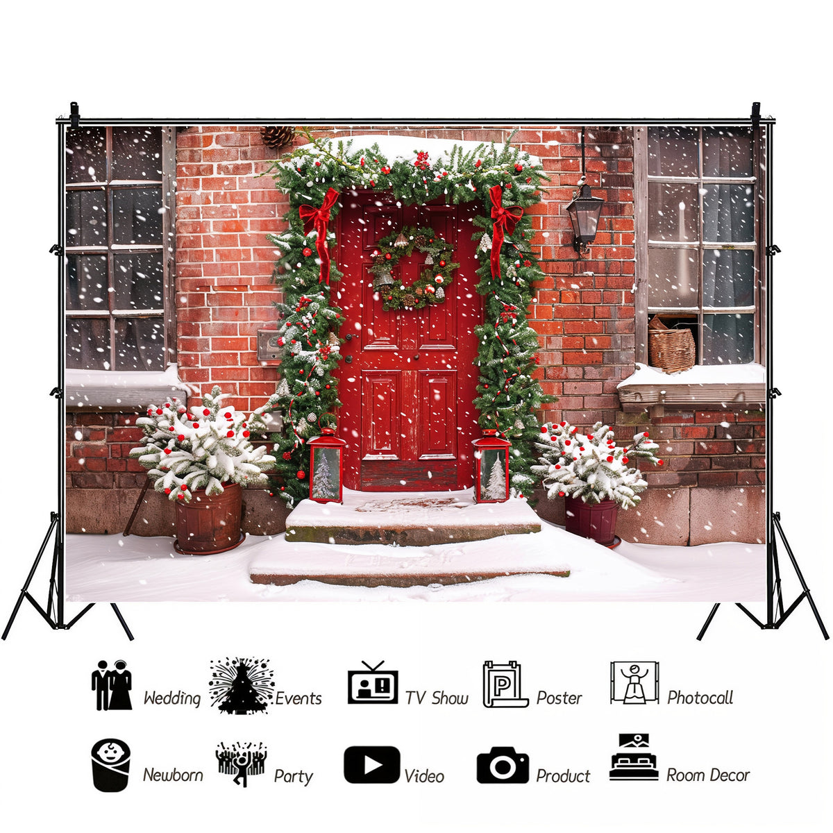 Festive Red Door Entrance Backdrop – Kiarah Backdrops