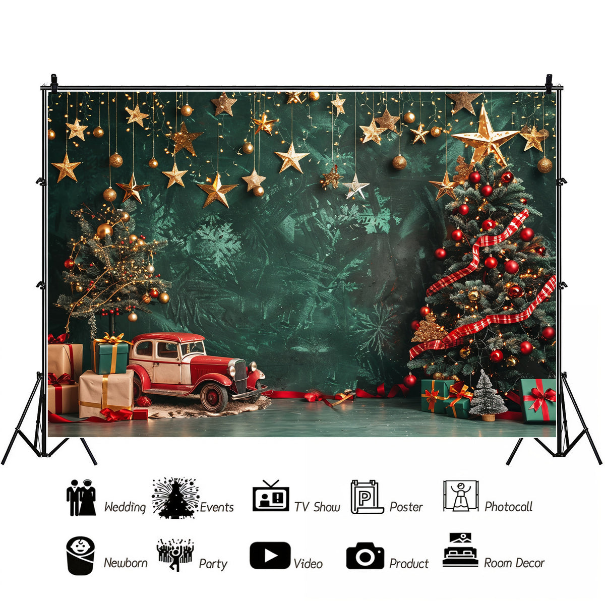 Classic Christmas Stars and Vintage Car Backdrop – Kiarah Backdrops