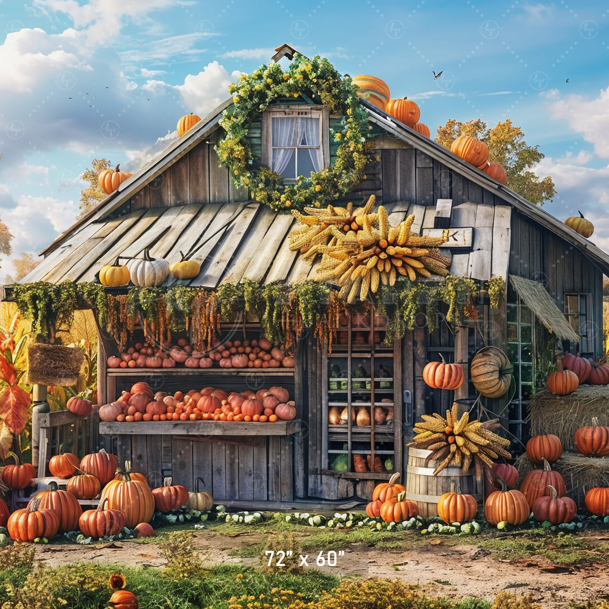 Rustic Autumn Farm Stand Backdrop – Kiarah Backdrops
