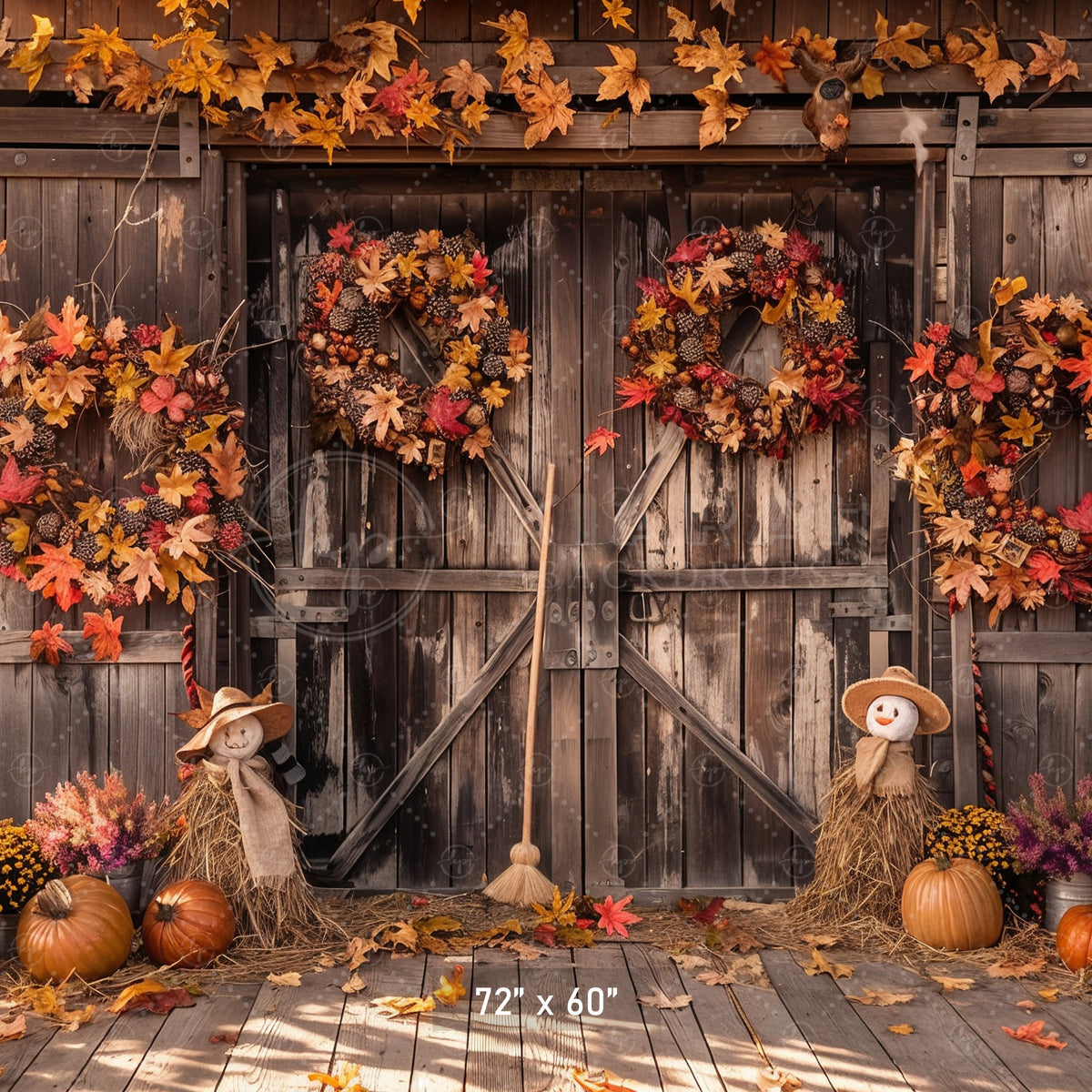 Autumn Wreath Barn Door Backdrop – Kiarah Backdrops