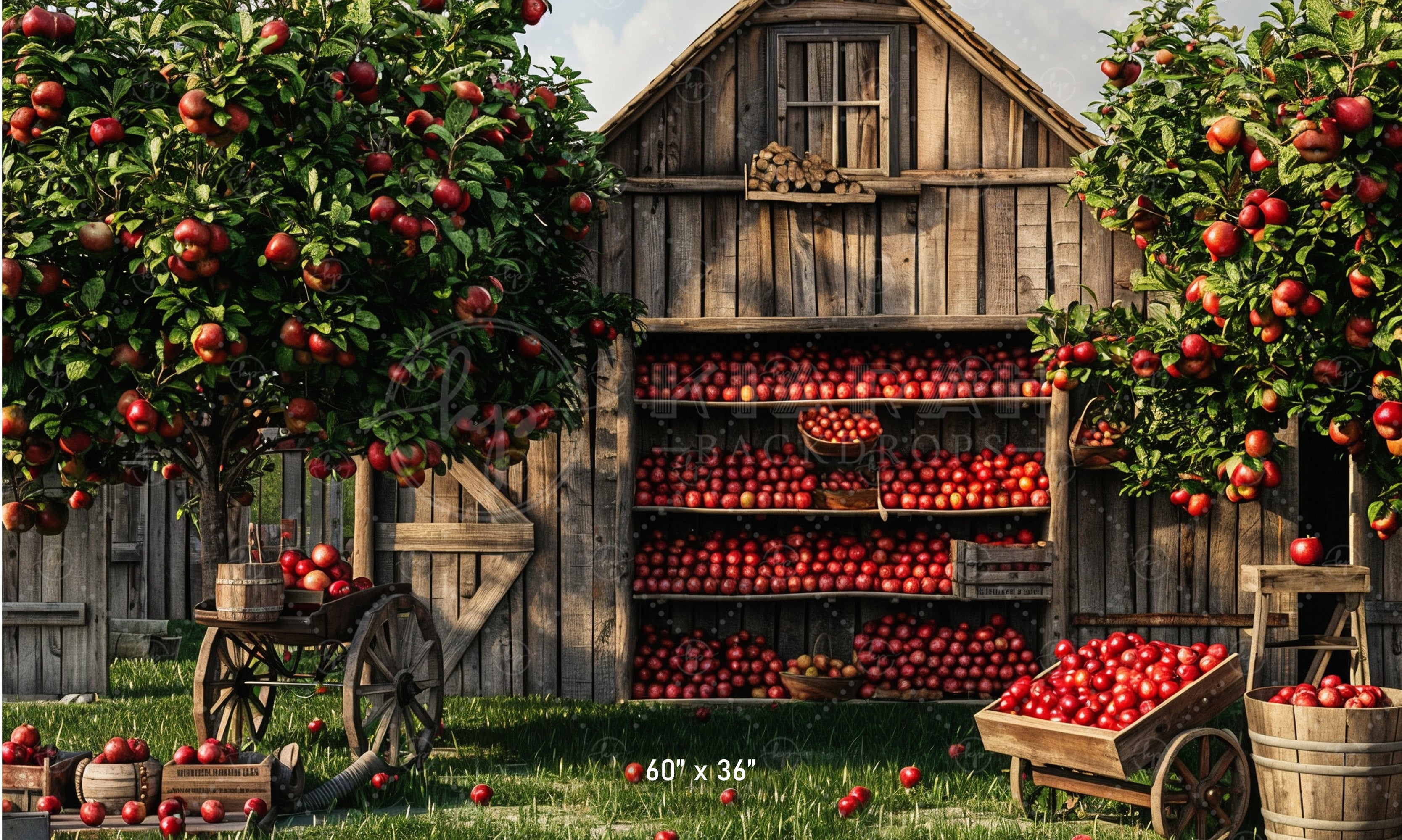 Rustic Apple Orchard Barn Backdrop – Kiarah Backdrops