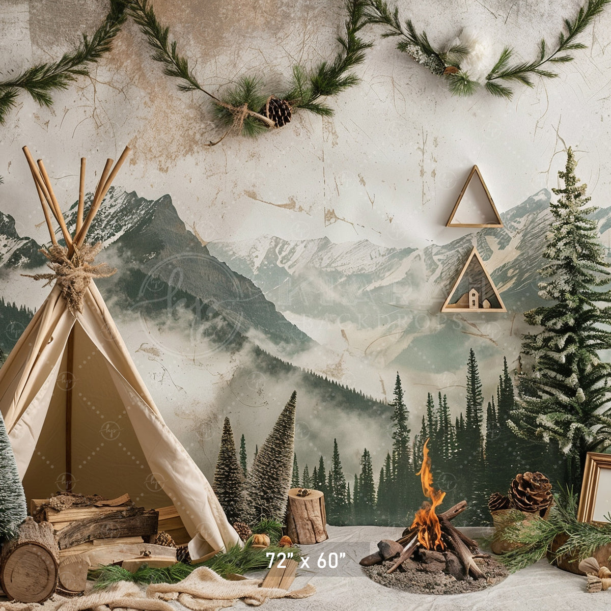 Rustic Mountain Wilderness Backdrop – Kiarah Backdrops