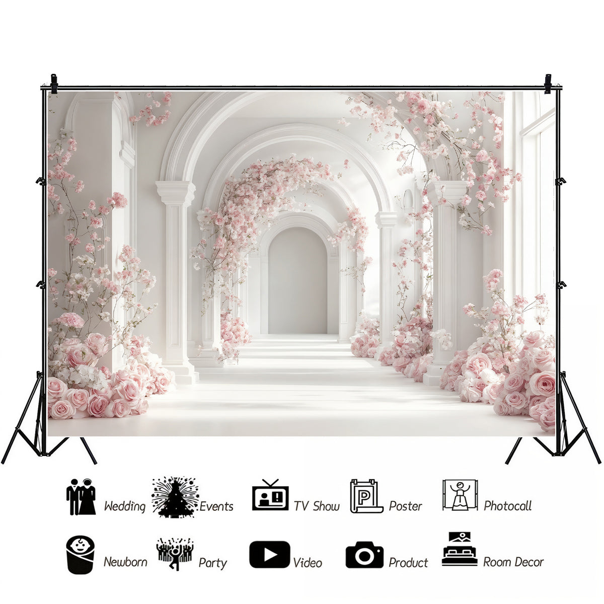 White Blossom Archway Corridor Backdrop – Kiarah Backdrops