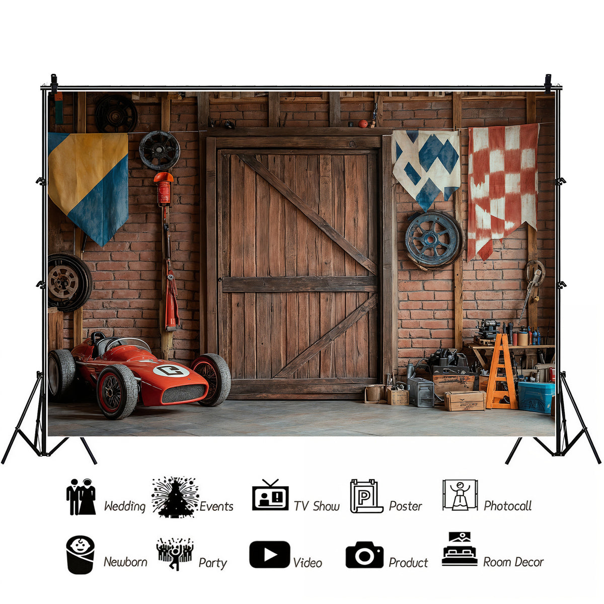 Vintage Racing Garage Backdrop – Kiarah Backdrops