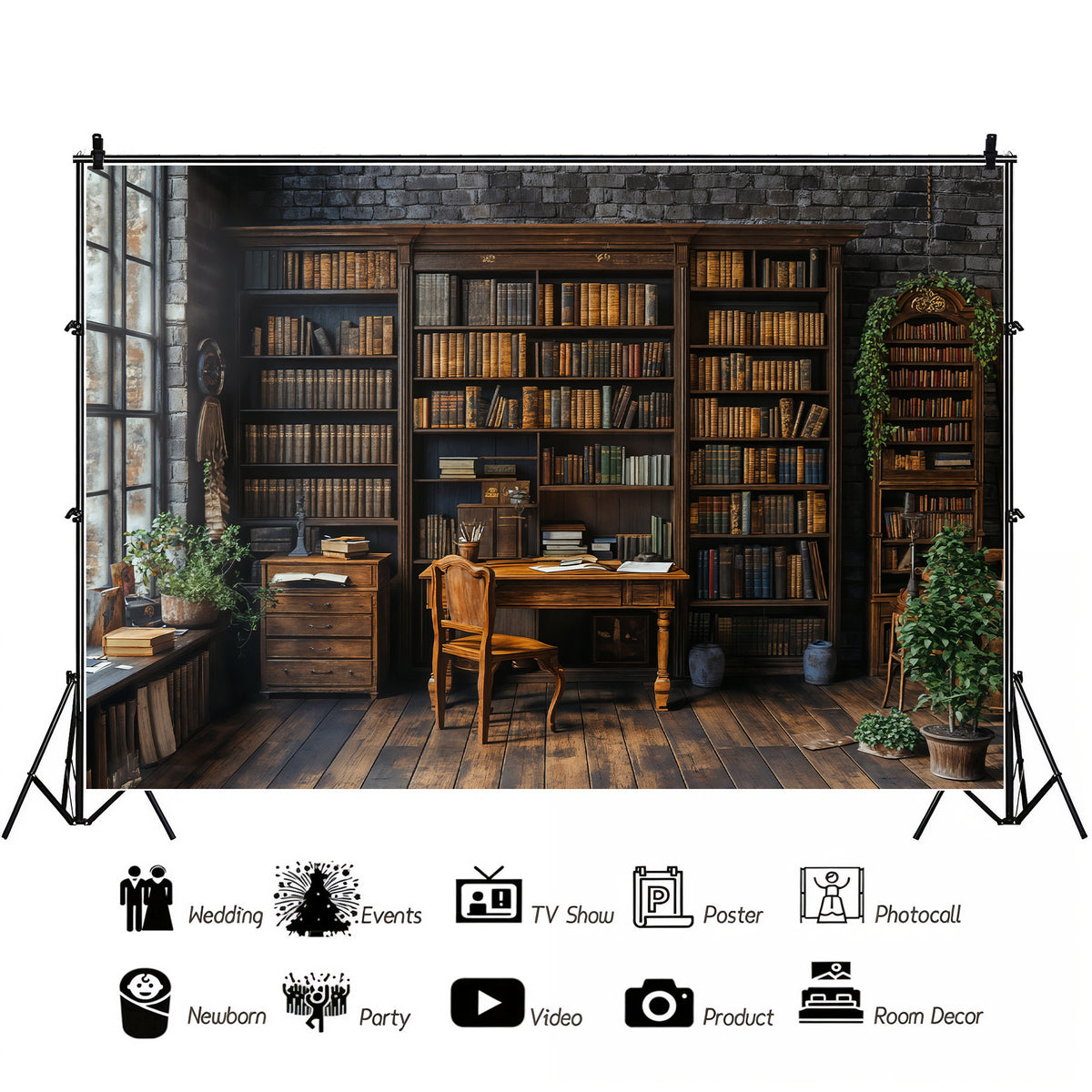 Vintage Library Study Backdrop – Kiarah Backdrops